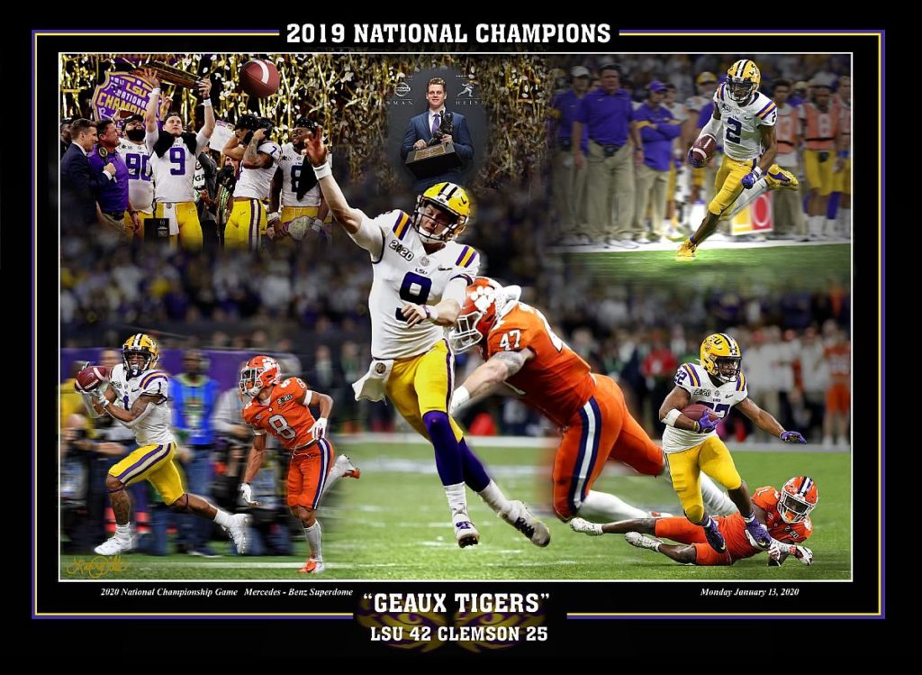 LSU FOOTBALL 2019 NATIONAL CHAMPIONS GEAUX TIGERS BURROWS PITTS PRINT ...